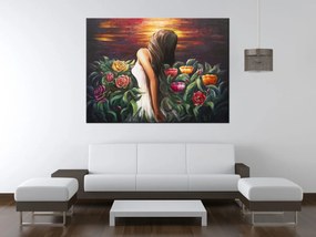 Gario Ručně malovaný obraz Žena mezi květinami Rozměry: 120 x 80 cm