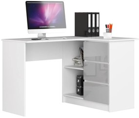 Rohový psací stůl B16 124 cm bílý/šedý pravý