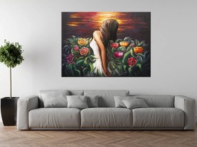 Gario Ručně malovaný obraz Žena mezi květinami Rozměry: 100 x 70 cm