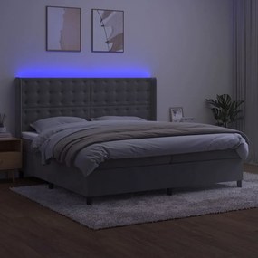Box spring postel s matrací a LED světle šedá 200x200 cm samet 3139823