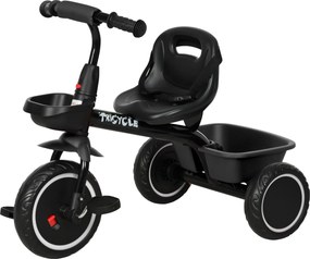 AIYAPLAY Převodní Tříkolka pro Děti s Nastavitelným Sedadlem - Pedály - 2 Košíky - Bezpečnostní Pás - pro Děti ve Věku 2 až 5 Let - Černá | Aosom