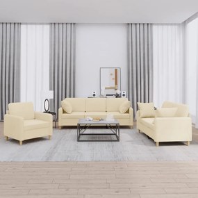 3dílná sedací souprava s polštáři krémová textil 3202072