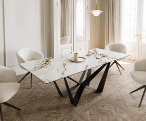 Jídelní stůl Edge 180-220x100 keramika Calacatta Luxe bílo-zlatošedá