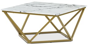 AUTRONIC Stůl konferenční, MDF deska s dekorem bílý mramor, zlatý matný kovový rám.