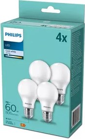 Philips LED žárovka E27 60W 4000K, 4 ks / Žárovka / Plast / Energetick