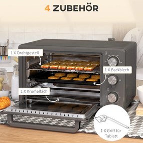 HOMCOM Mini trouba 21L 1400W 60 min. časovač, malá trouba s nastavitelnou dobou pečení 100 °C-230 °C, mini trouba s pečicím plechem, drátěný rošt, ne…