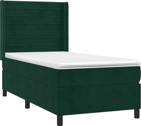 Box spring postel s matrací a LED tmavě zelená 90x190 cm samet 3139598
