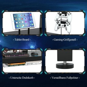 Costway Psací stůl 140 cm s policí na monitor, s držákem na nápoje, háček