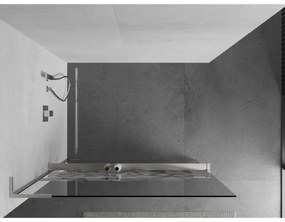 Mexen Kioto+ L, sprchová zástěna Walk-In s poličkou a věšákem 120 x 200 cm, 8mm čiré sklo bílý vzor, ​​broušená ocel profil, 800-120-123-97-85