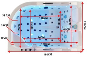 BPS-koupelny Hydromasážní vana HYD-NO-VE761L 180x120 LEVÁ s ohřevem vody