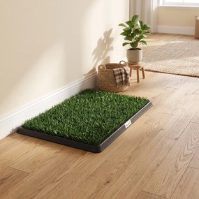 Záchod pro psy 76 x 50,5 cm Záchod pro psy se 2 umělými trávníky omyvatelný Záchod pro štěňata pro psy na balkón doma Černá+Zelená