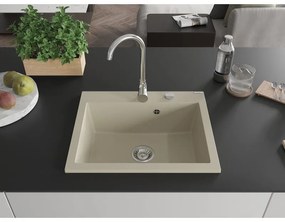 Mexen Elix, 1korový granitový dřez 600 x 500 mm, béžová, chromový sifon, 6525601005-69
