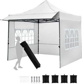 Costway Pavilon Výsuvný zahradní altán s 3 bočními stěnami a 3 úrovní nastavení