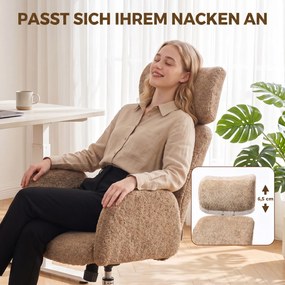 HOMCOM Bouclé kancelářské křeslo do home office – nastavitelná opěrka hlavy, houpací funkce, hnědé
