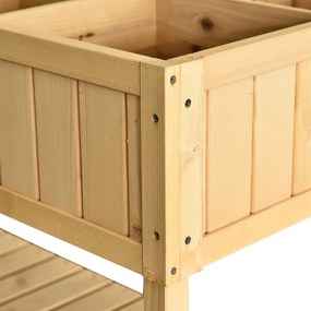 Outsunny Zahradní stůl s vyvýšeným záhonem, box na sazenice, 8 oddělených přihrádek, drenážní police, masivní borovice, přirozené dřevo 110 x 46 x 76…