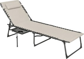 Outsunny Skládací Sluneční Lehátko do Zahrady s Nastavitelným Opěradlem, Podhlavníkem, Boční Kapsou a Táckem, Ocelový Rám, Nosnost 120 kg, 190x60x31 c