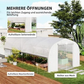 Zelený skleník Outsunny 6 x 3 x 2 m z polyethylenu s 8 okny a dveřmi, boční stěny se zipem, UV-ochranný filmový tunelový skleník na rajčata s pozinko…