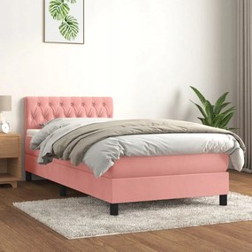 Box Spring Postel S Matrací Samet Růžová Prošívaný design 90 x 190 cm