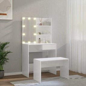 Toaletní stolek sada s LED bílý vysoký lesk kompozitní dřevo 3114111