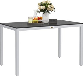 Zahradní stůl Outsunny z hliníku 120x70 cm, odolný vůči povětrnostním vlivům, se vzhledem dřeva, protiskluzový bufetový stůl pro 4-6 osob do zahrady a