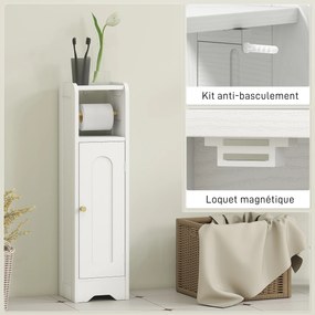 HOMCOM Úzká Koupelnová Skříňka Koupelnový Auxilární Nábytek 21x20x79 cm s Nastavitelnou Policí, Odnímatelným Držitelem Toaletního Papíru a Klenutými …