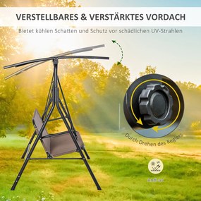 Outsunny 2-místná hollywoodská houpačka - venkovní lehátko, UV-odolné, kvalitní kovová trubka, nastavitelný úhel, hnědá