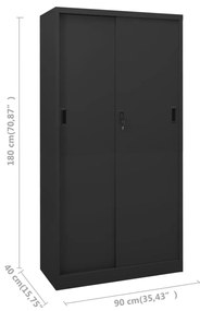 Kancelářská skříň s posuvnými dveřmi antracit 90x40x180 cm ocel - Default Title