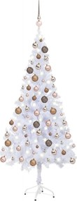vidaXL Umělý vánoční stromek s LED a sadou koulí 180 cm 620 větviček [3077661] Barva: white and rose