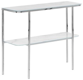 Skleněný konzolový stolek efekt bílého mramoru / stříbrná CALVERT Beliani