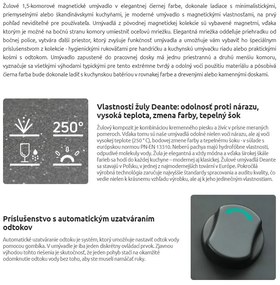 Deante Magnetic, granitový dřez na desku 690x500x219 mm, 3,5" + prostorově úsporný sifon, 1,5-komorový, černá, ZRM_N503
