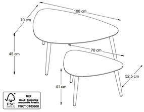 Sada konferenčních stolků Paricia 100 cm černý dub