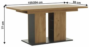 Jídelní stůl, dub craft zlatý/grafit šedá, 155-204x86 cm, FIDEL
