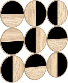 HOMCOM geometrický dekorativní nástěnný obraz, moderní 3D nástěnná dekorace 60x60 cm s plastovým zrcadlem, černá a přírodní dřevo