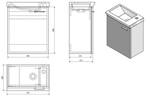 Aqualine, ZOJA umyvadlová skříňka 44x50x23,5cm, bílá, 51046