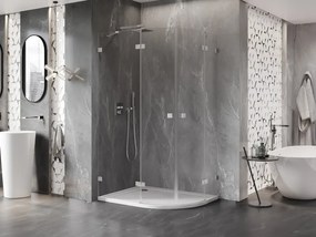 Mexen Lunar, půlkruhový sprchový kout naklápěcí doleva 90 x 80 cm, 8mm čiré sklo, ocelový profil, 833-090L-080P-97-00