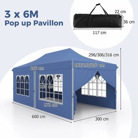 Costway Pavilon skládací pavilon s 6 odnímatelnými bočními stěnami a – modrý