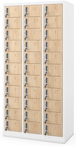 Depozitní skříňka s 33 uzamykatelnými boxy, bílá / dub sonoma, 900x1850x450 mm: OLIVER Eco Design