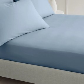 Modré napínací prostěradlo z bavlněného perkálu 135x190 cm Cotton Percale – Bianca