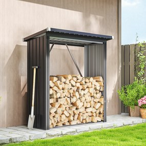 Outsunny Přístřešek na palivové dřevo, ocelový, zvýšená podlaha, šikmá střecha, 150 x 66,5 x 150 cm, tmavě šedý