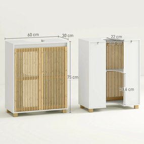 HOMCOM Skříňka pod umyvadlo do koupelny - Umyvadlová skříňka se žaluziovými dvířky, 60 x 30 x 75 cm, Přírodní dřevěný vzhled | Aosom