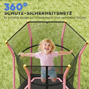 HOMCOM Dětská trampolína Ø163,5 cm, vnitřní trampolína s bezpečnostní sítí a krytem okraje Bungee, dětská trampolína do 50 kg, pro děti 3-10 let Růžo…