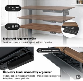 Elektrický stůl s regulací výšky ergonomický antracitový/ořech,1400x700 mm: ARIA