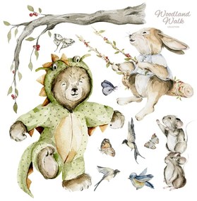 Gario Dětská nálepka na zeď Woodland walk - medvídek, zajíček a myšky