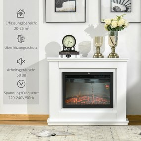 HOMCOM Elektrický krb, 3D LED plameny, dálkové ovládání, časovač, MDF, bílý