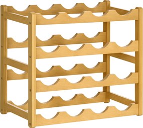 HOMCOM Stojan na víno pro 16 lahví, skládací, držák na lahve z bambusu do sklepa, úložného prostoru, 43 x 23,5 x 38 cm, přirozené dřevo | Aosom