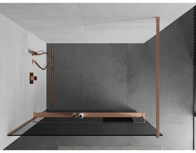 Mexen Kioto+, sprchová zástěna Walk-In s poličkou a věšákem 100 x 200 cm, 8mm šedé sklo, měděný matný profil, 800-100-121-65-40