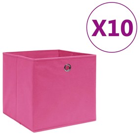Úložné boxy 10 ks netkaná textilie 28 x 28 x 28 cm růžové
