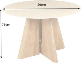 Kulatý keramický jídelní stůl Yenibeth 120 cm travertin / dub