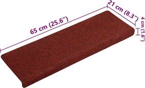 Schodové rohože samolepicí 15 ks 65 x 21 x 4 cm bordó červená s obdélníkovým okrajem 134565