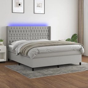 Box spring postel s matrací a LED světle šedá 180x200 cm textil 3138573